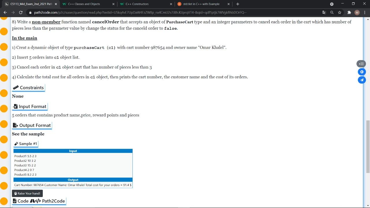 Solved X X х ». CS113_Mid_Exam_2nd_2021 Pati x WC++ Classes | Chegg.com