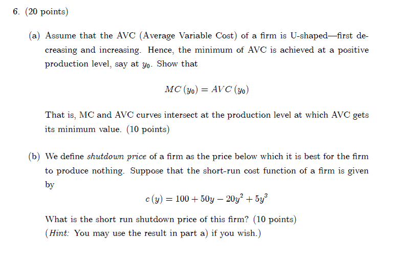 Solved 6. (20 points) (a) Assume that the AVC (Average | Chegg.com