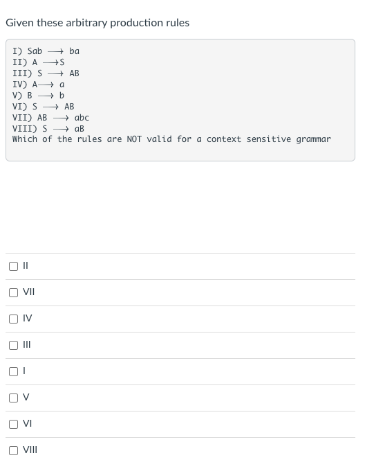 Solved Given these arbitrary production rules I) Sab ba II) | Chegg.com