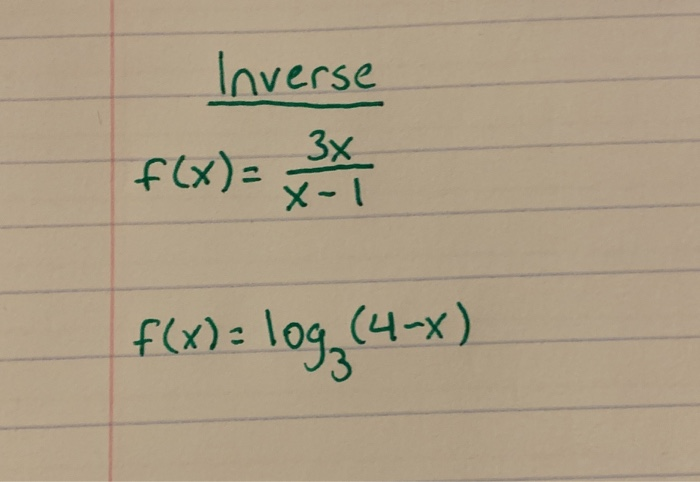 Solved Inverse 3X f(x): log(4-x) | Chegg.com