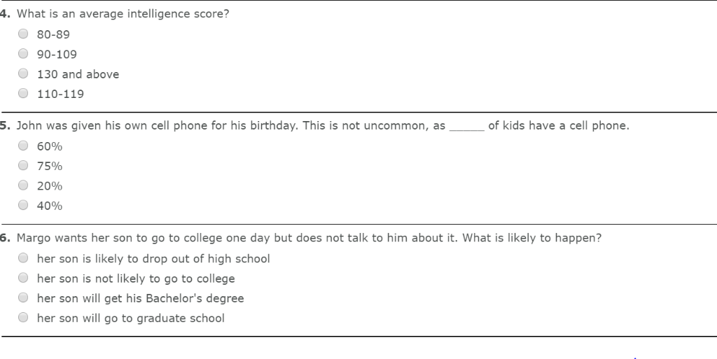 Solved 4. What is an average intelligence score? 80-89 O | Chegg.com