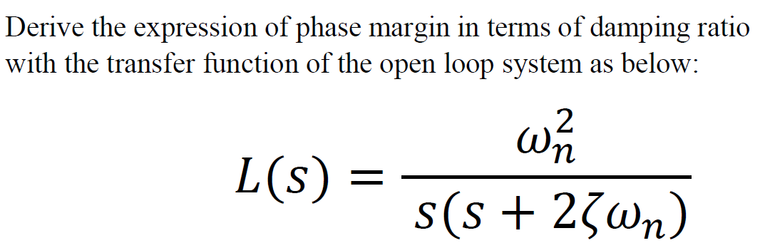 Solved Derive the expression of phase margin in terms of | Chegg.com