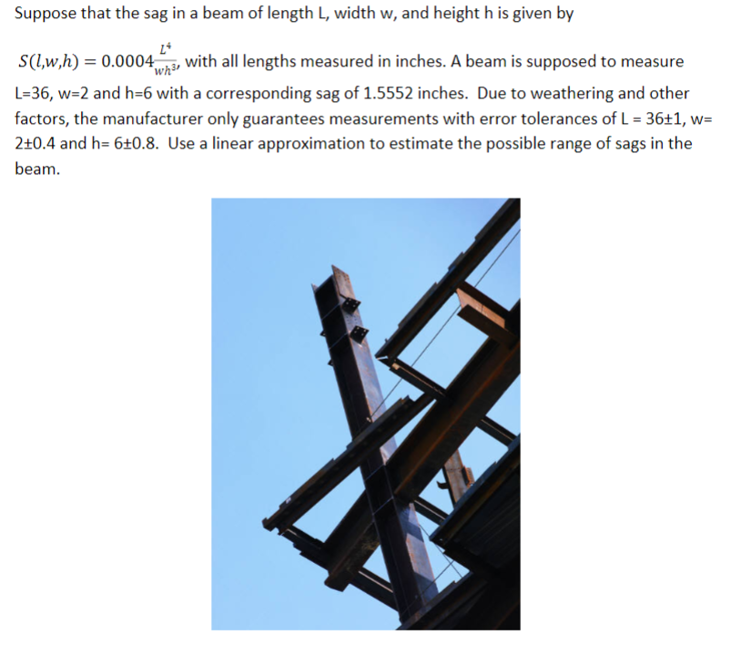Solved Suppose that the sag in a beam of length L, width w, | Chegg.com