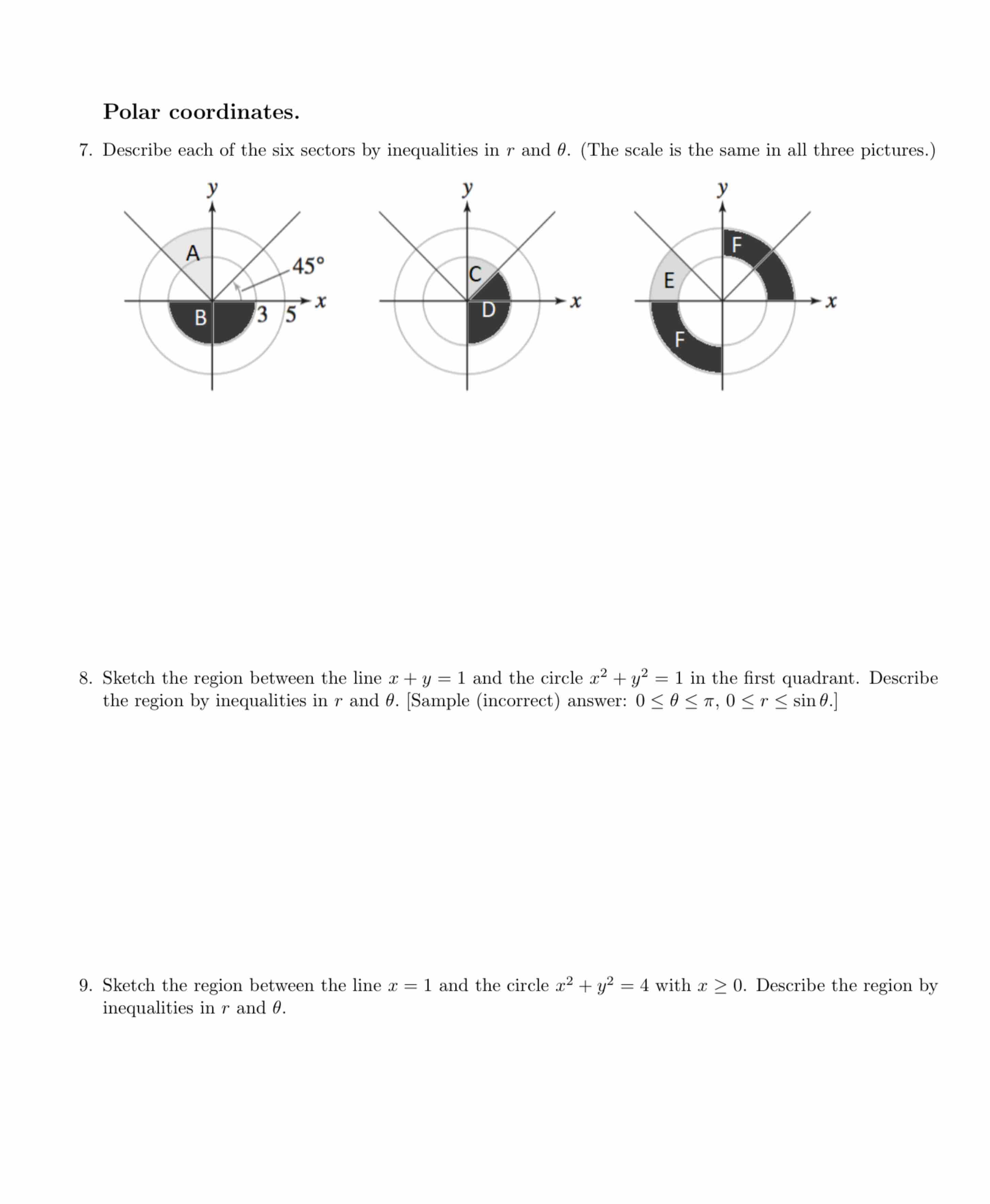 Solved Polar coordinates.Describe each of the six sectors by | Chegg.com