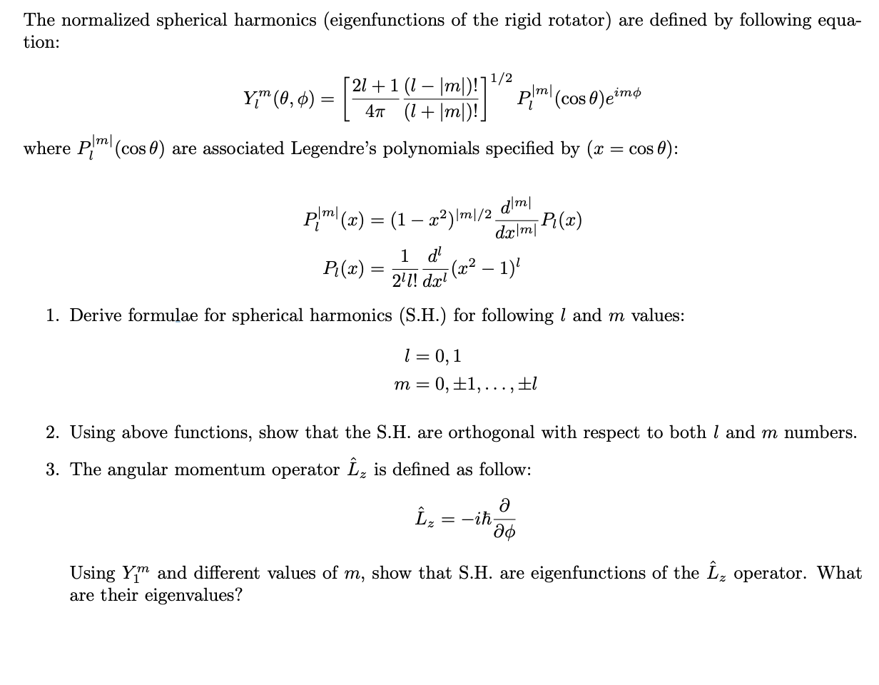 Solved The normalized spherical harmonics (eigenfunctions of | Chegg.com