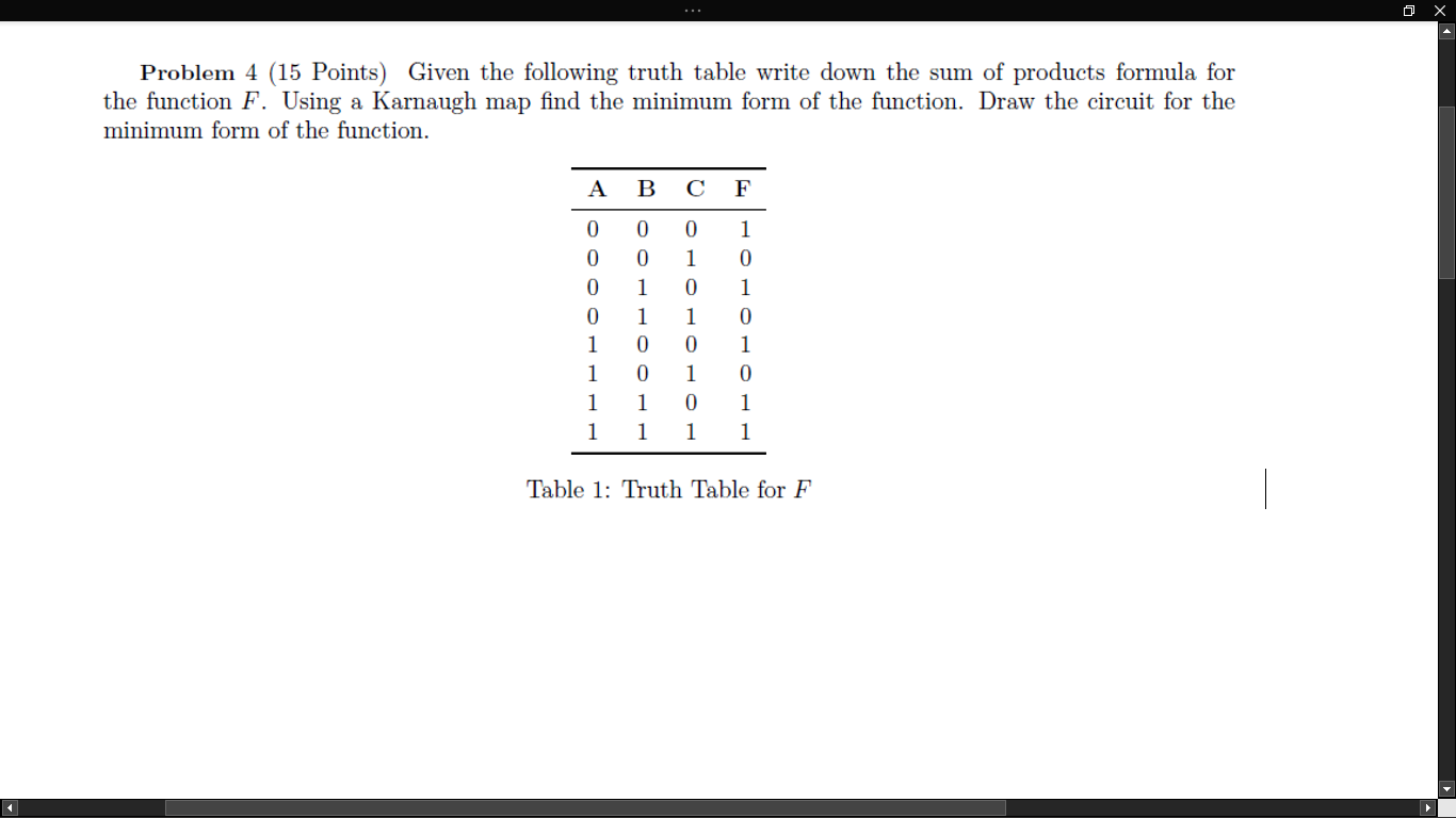 Solved x Problem 4 (15 Points) Given the following truth | Chegg.com