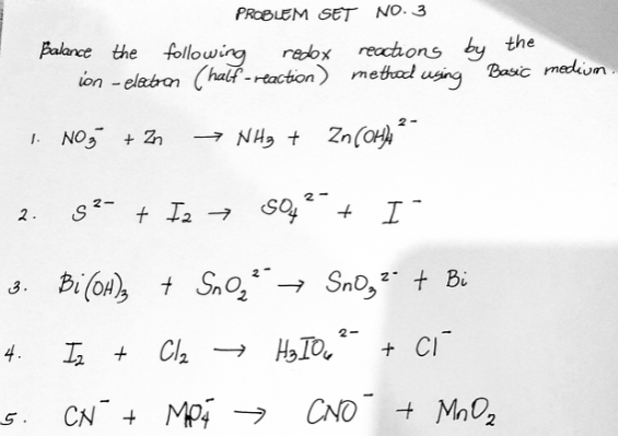 Solved PROBLEM SET NO. 3 Balance the following redox | Chegg.com