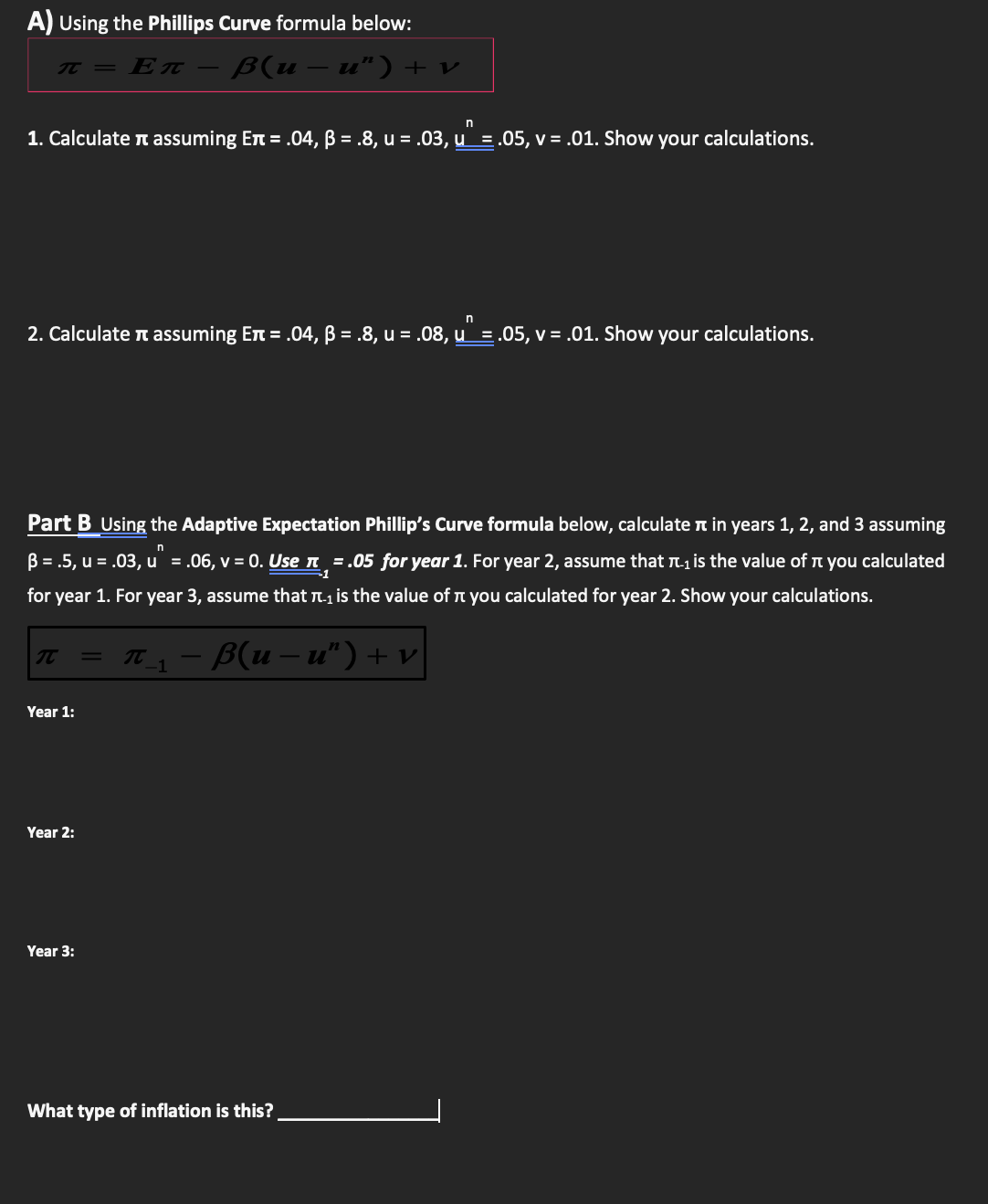 A) Using the Phillips Curve formula below: 1. | Chegg.com
