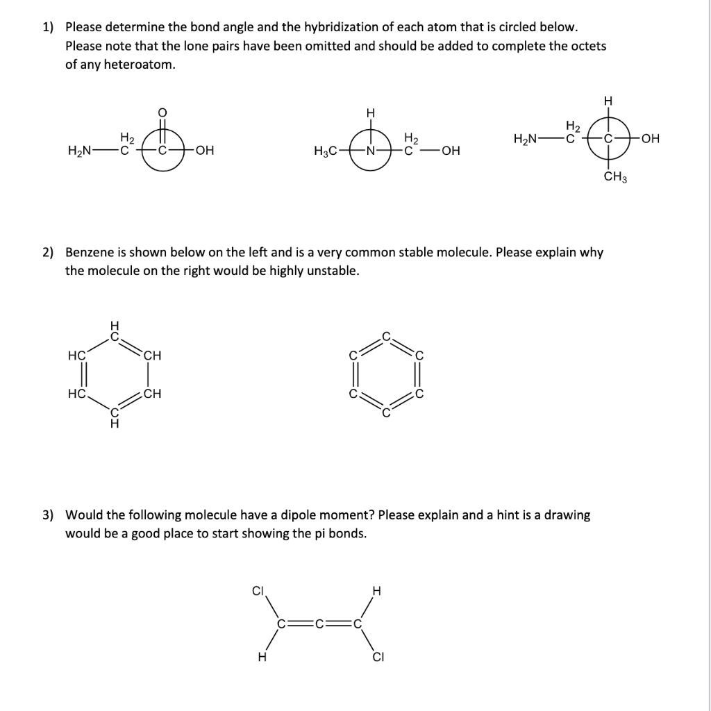 Solved 1) Please determine the bond angle and the | Chegg.com