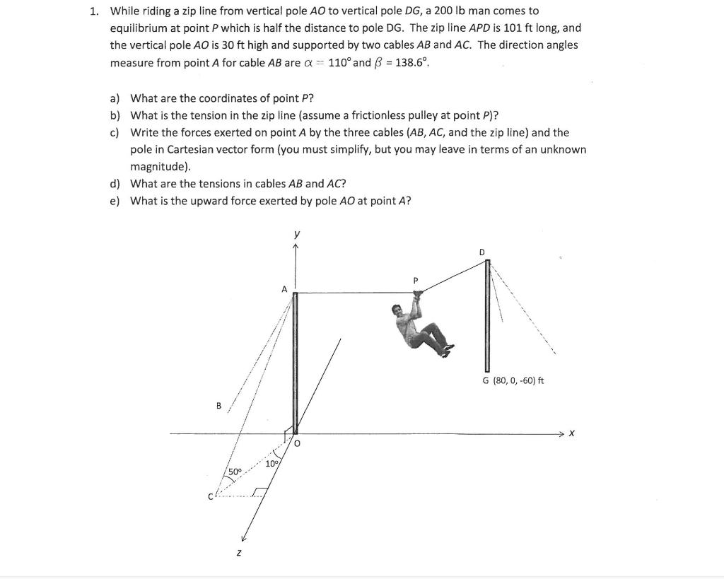 Solved 1. While riding a zip line from vertical pole AO to | Chegg.com