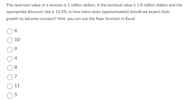 Solved The reversion value of a venture is 1 million | Chegg.com