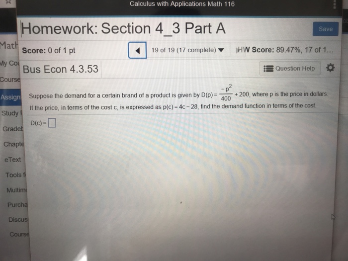 Solved Calculus with Applications Math 116 Homework: Section | Chegg.com