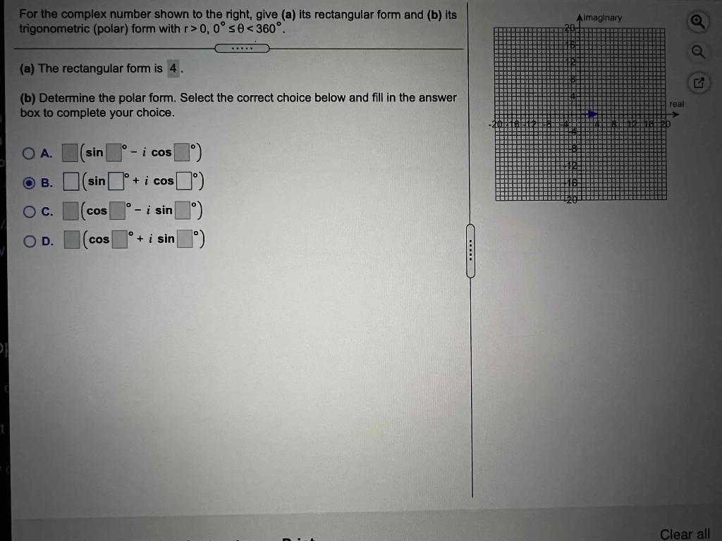 Solved Almaginary For the complex number shown to the right, | Chegg.com