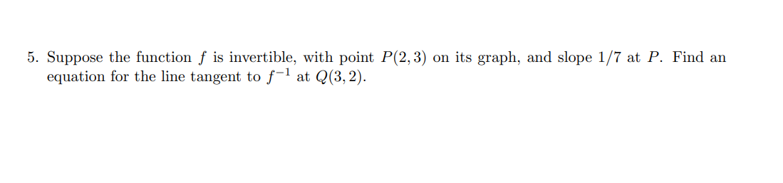 Solved 5. Suppose the function f is invertible, with point | Chegg.com