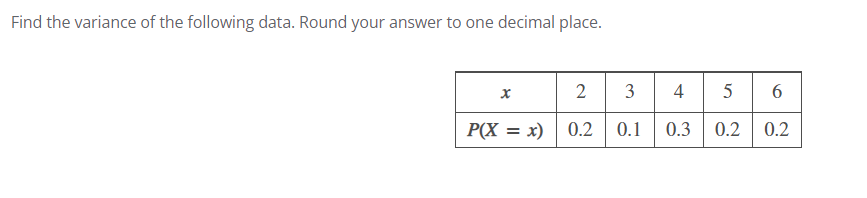 Solved Find the variance of the following data. Round your | Chegg.com