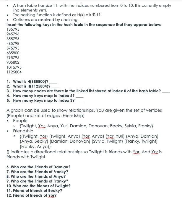 Solved Insert the following keys in the hash table in | Chegg.com