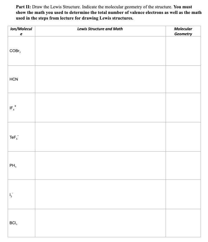 Solved Part II: Draw the Lewis Structure. Indicate | Chegg.com