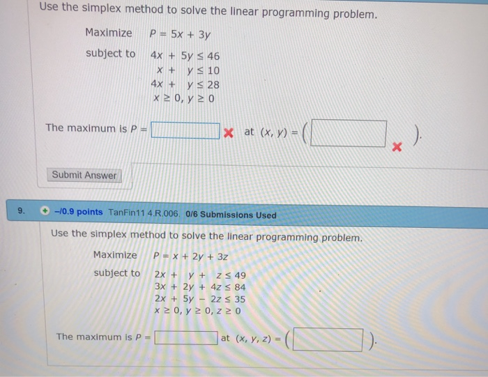 Solved Use the simplex method to solve the linear | Chegg.com