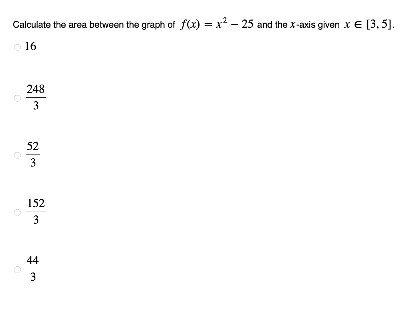 Solved Calculate the area between the graph of f(x)=x2-25 | Chegg.com