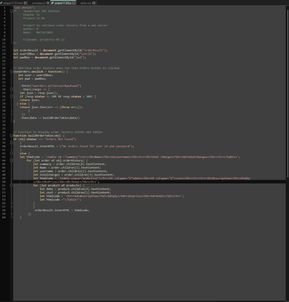 Solved I need help finishing the code for my project11-03.js | Chegg.com