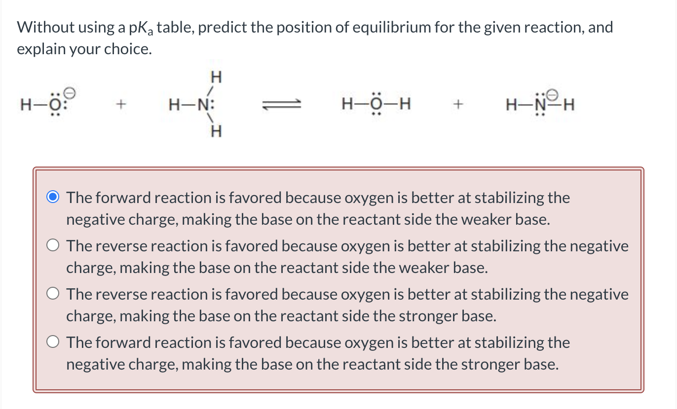 Solved Without using a pKa table, predict the position of | Chegg.com