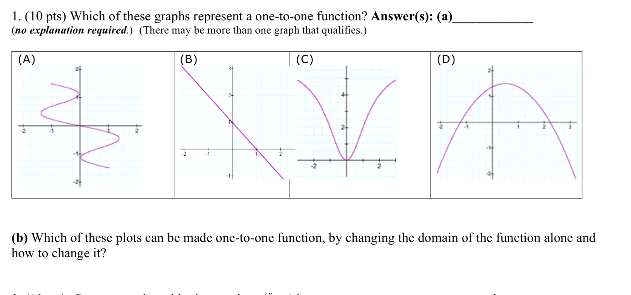 Solved 1. (10 pts) Which of these graphs represent a | Chegg.com