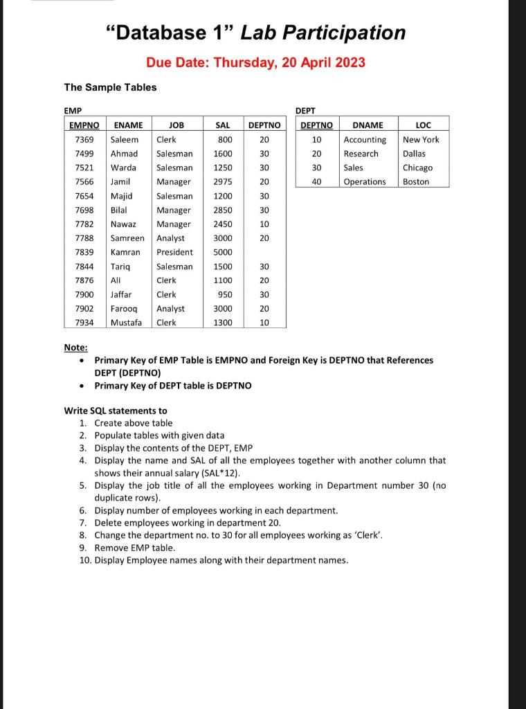 Solved "Database 1" Lab Participation Due Date: Thursday, 20 | Chegg.com
