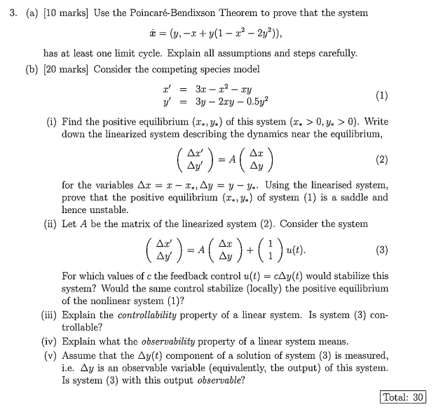 3. (a) (10 marks] Use the Poincaré-Bendixson Theorem | Chegg.com