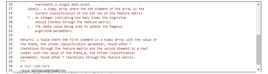 Now you will implement the Pegasos algorithm. For | Chegg.com