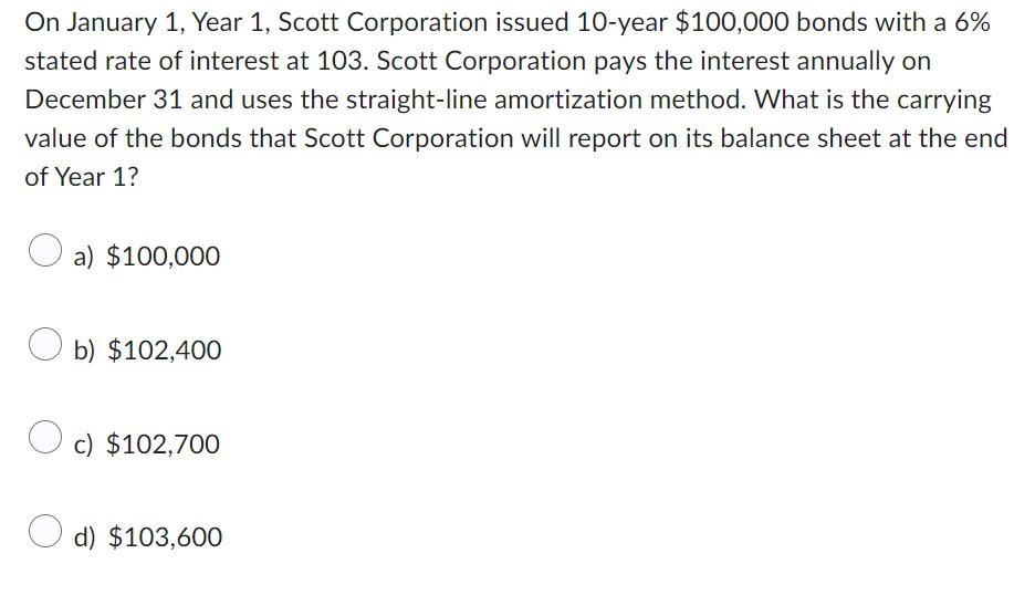 Solved On January 1, Year 1, Scott Corporation issued | Chegg.com