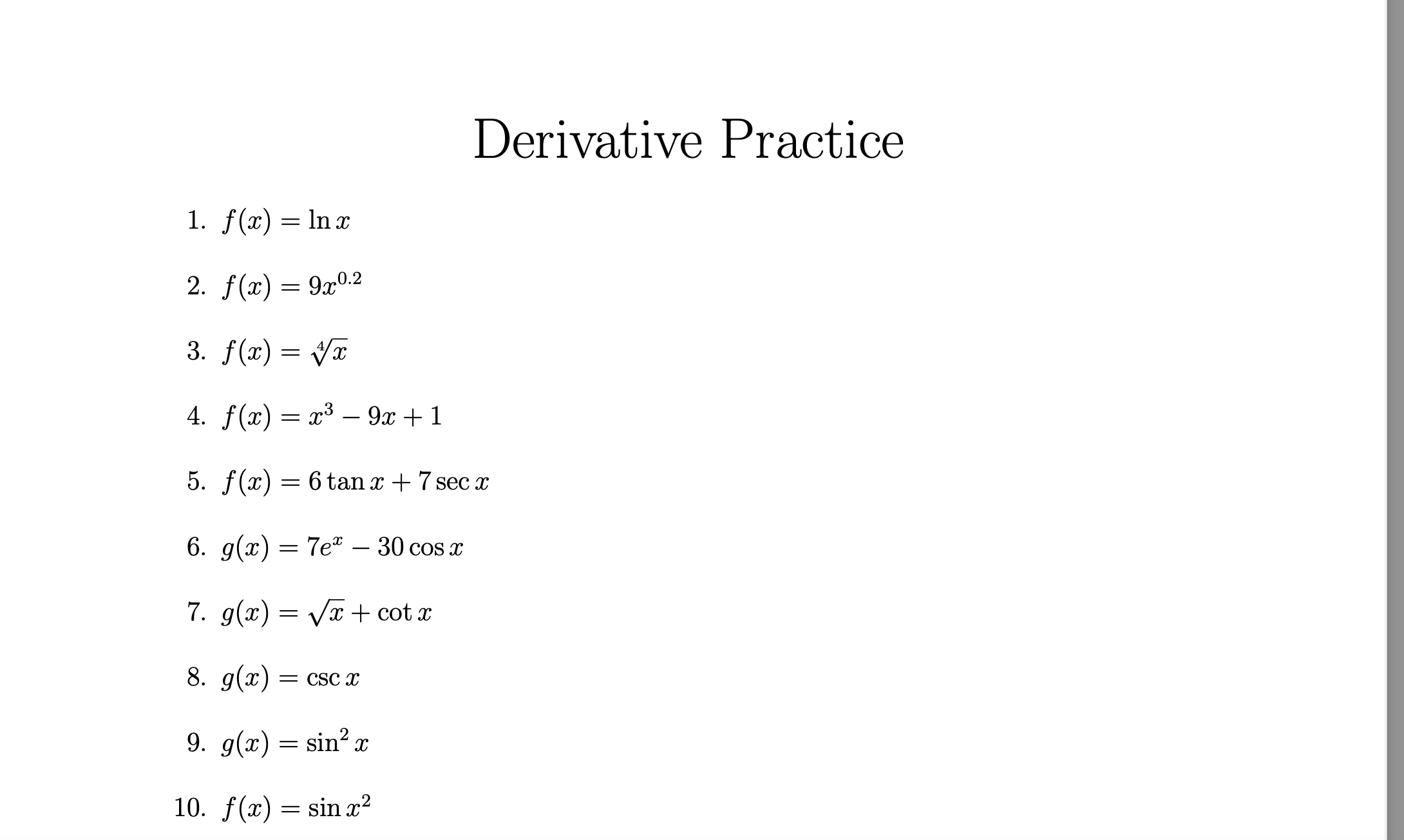 Solved Derivative | Chegg.com