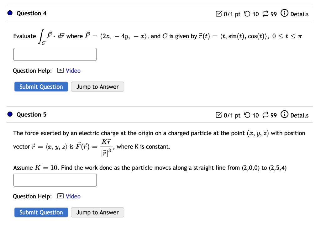 Solved Evaluate ∫CF⋅dr where F= 2z,−4y,−x , and C is given | Chegg.com
