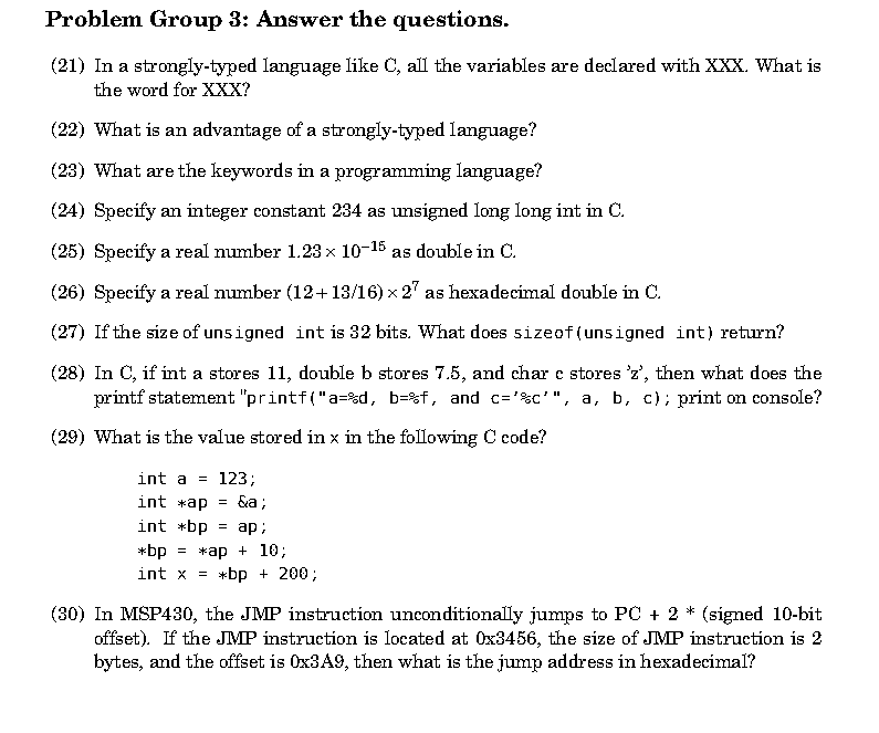 Problem Group 3: Answer the questions. (21) In a | Chegg.com