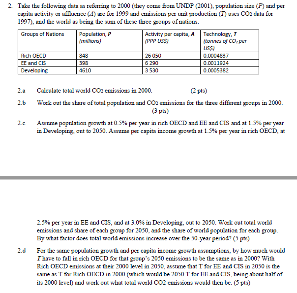Solved 2. Take the following data as referring to 2000 (they | Chegg.com