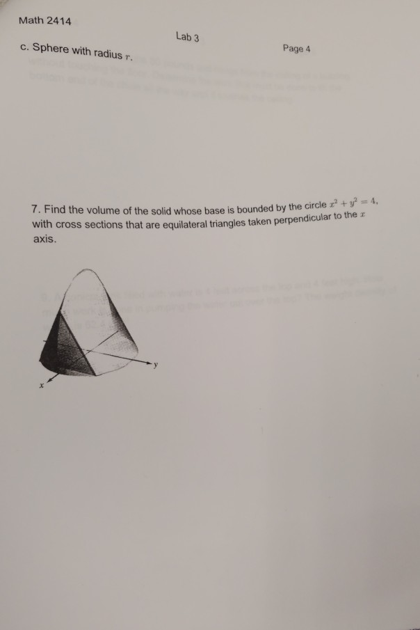 Solved Math 2414 Lab 3 Page 2 . Find the volume obtained | Chegg.com
