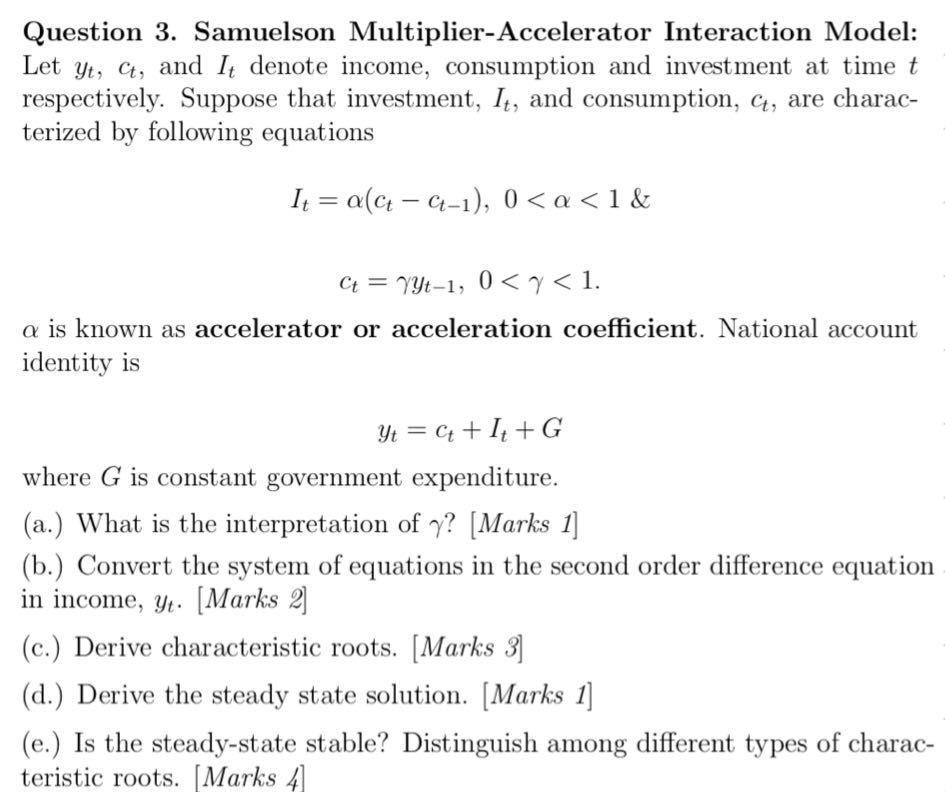 Question 3. Samuelson Multiplier-Accelerator | Chegg.com