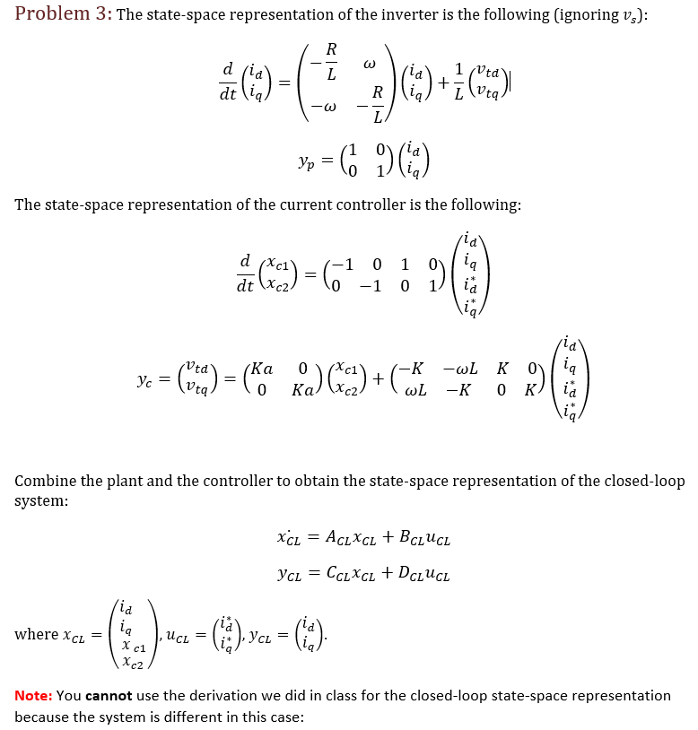 Solved Problem 3 The State Space Representation Of The