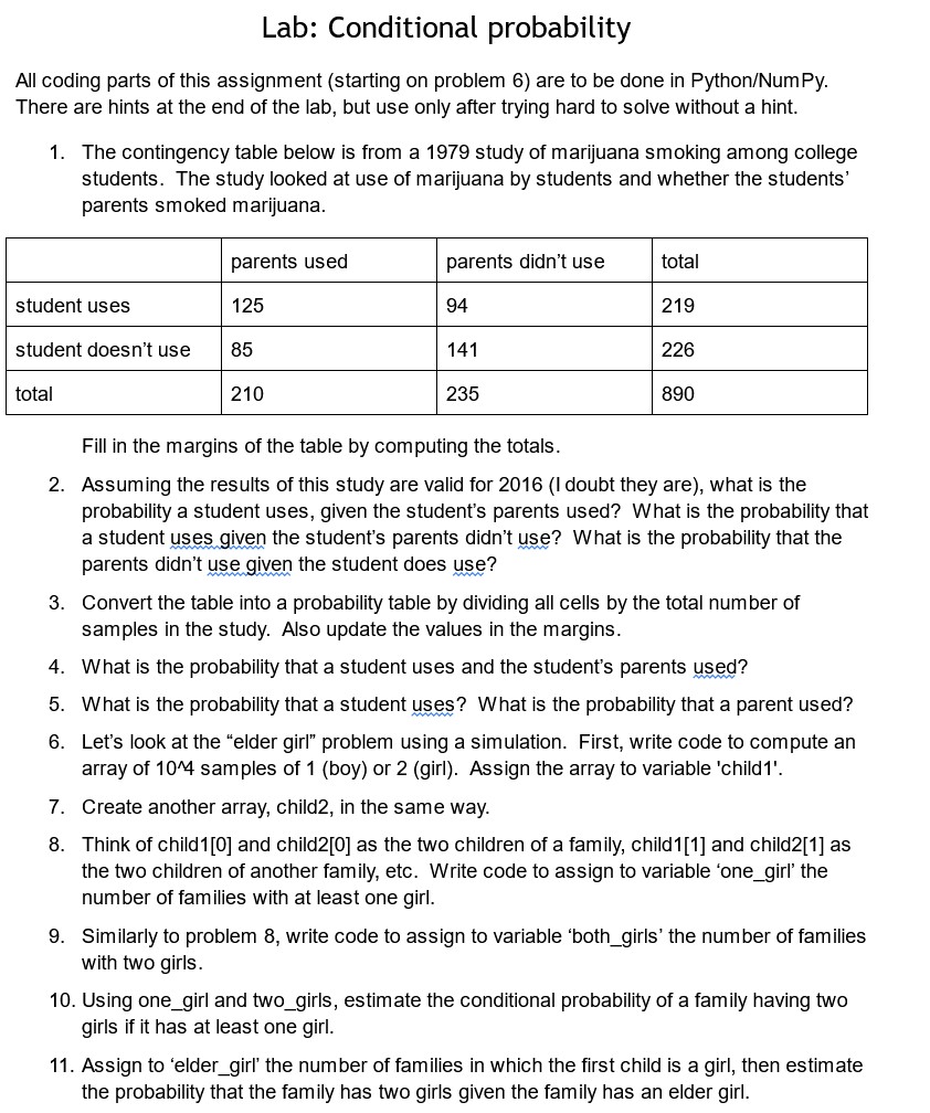 Solved Lab: Conditional probability All coding parts of this | Chegg.com