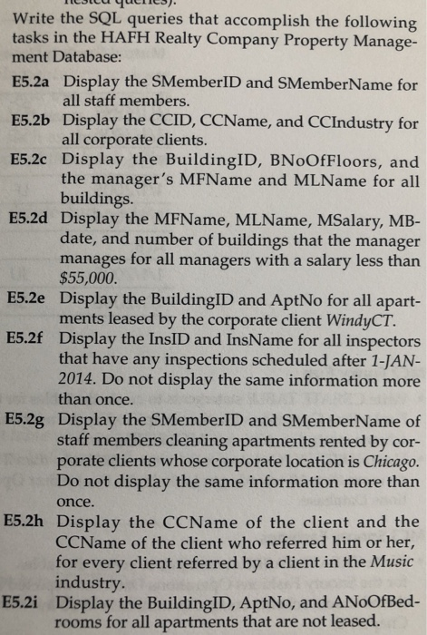 Write the SQL queries that accomplish the following | Chegg.com