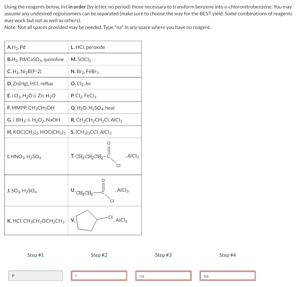Solved Using the reagents below, list in order (by letter, | Chegg.com