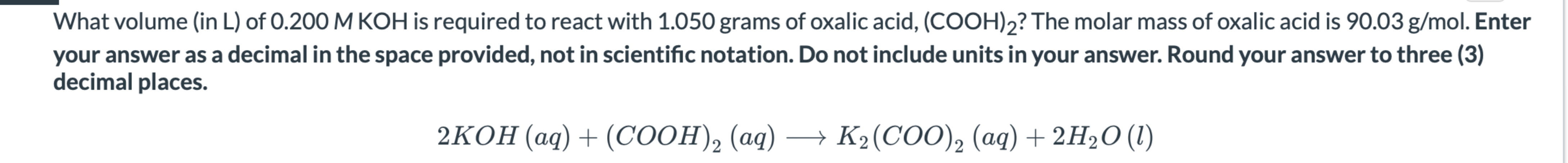 Solved What volume (in L ) ﻿of 0.200MKOH is required to | Chegg.com