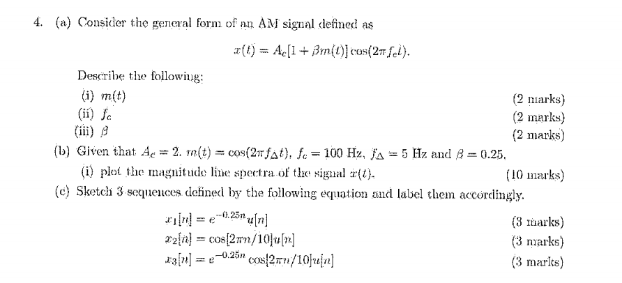 Solved 4. (a) Consider the general form of an AM signal | Chegg.com