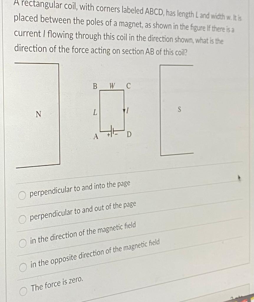 Solved rectangular coil, with corners labeled ABCD, has | Chegg.com