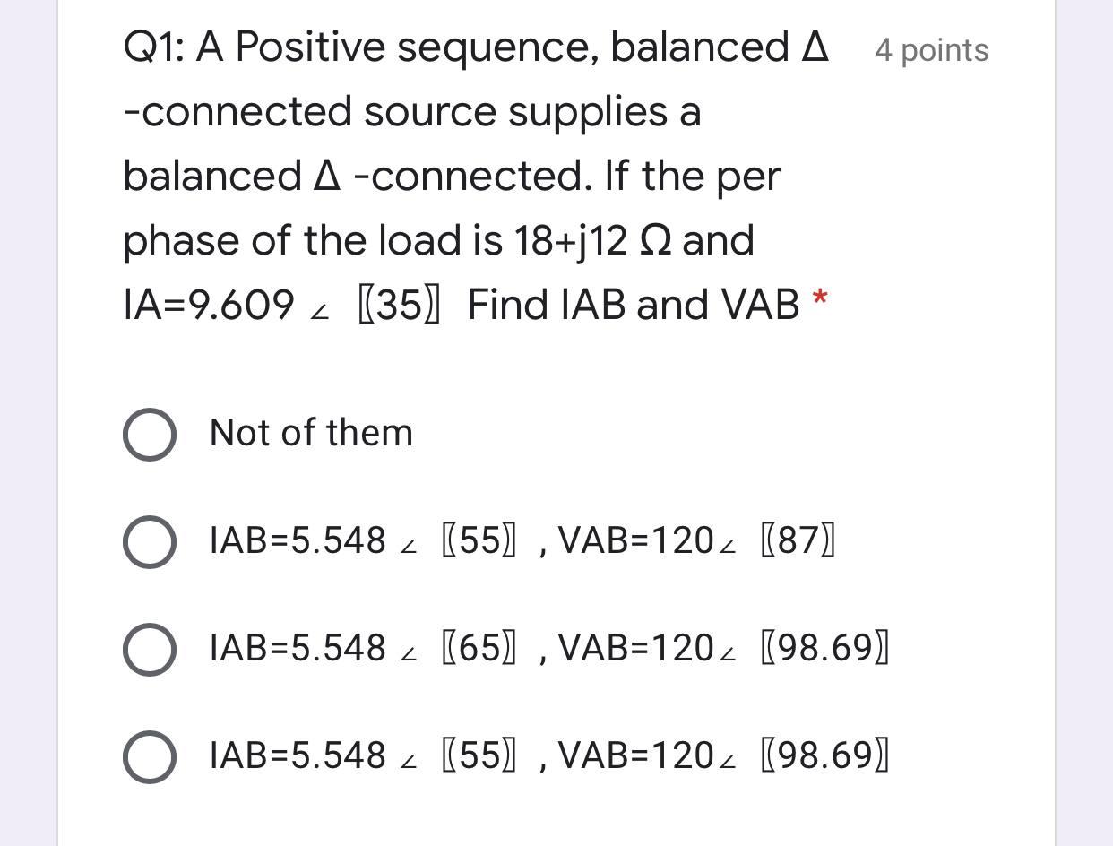 Solved 4 points Q1: A Positive sequence, balanced A | Chegg.com