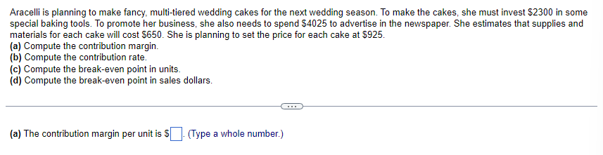 Solved Aracelli is planning to make fancy, multi-tiered | Chegg.com