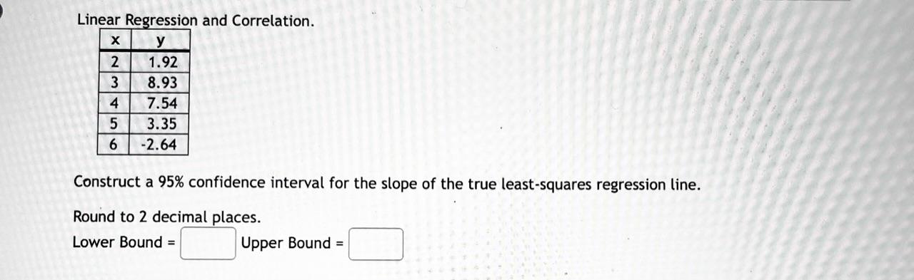 Solved Linear Regression and Correlation. Construct a 95\% | Chegg.com