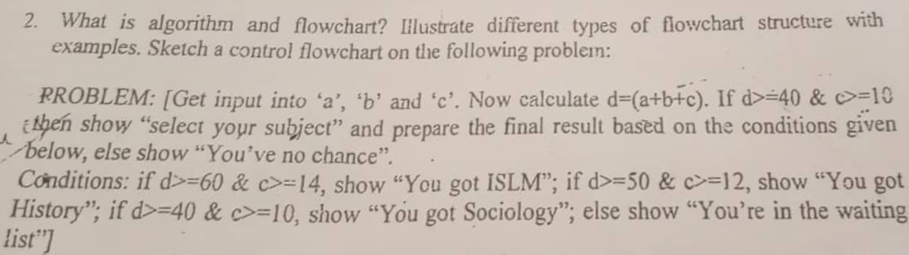 Solved 2. What is algorithm and flowchart? IHlustrate | Chegg.com