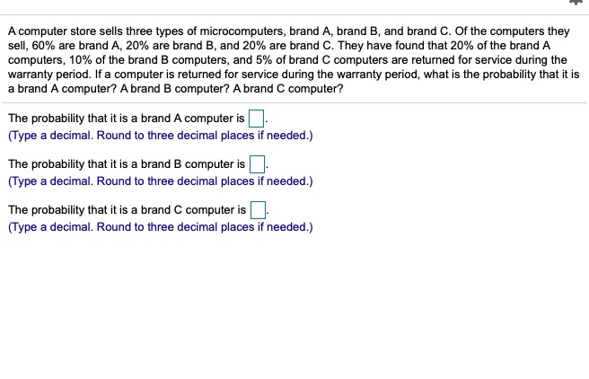 Solved A computer store sells three types of microcomputers, | Chegg.com