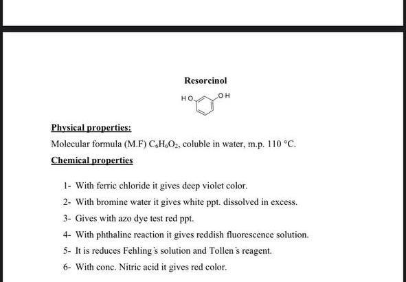 Solved Resorcinol НО. OH Physical properties: Molecular | Chegg.com
