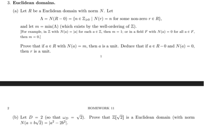Solved 3 Euclidean Domains A Let R Be A Euclidean Domain
